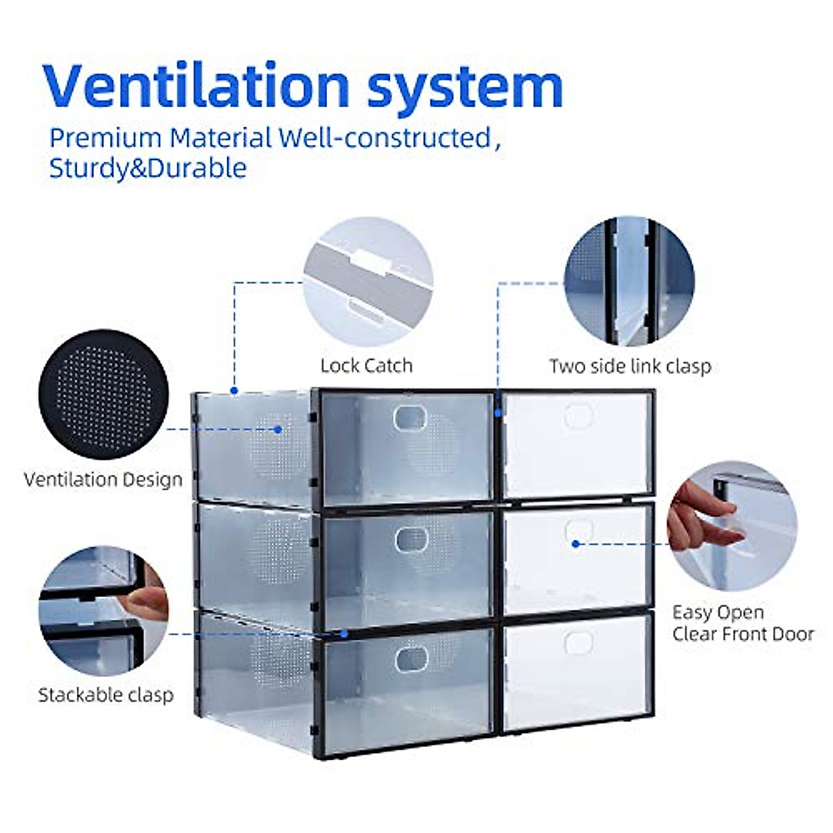 XZLGUJI 1 Pack Shoe Storage Box-Multi-function Storage Bins,Clear Plastic Stackable Shoe Organizer for Closet,Drop Front Shoe Box. (black (1 Pack))