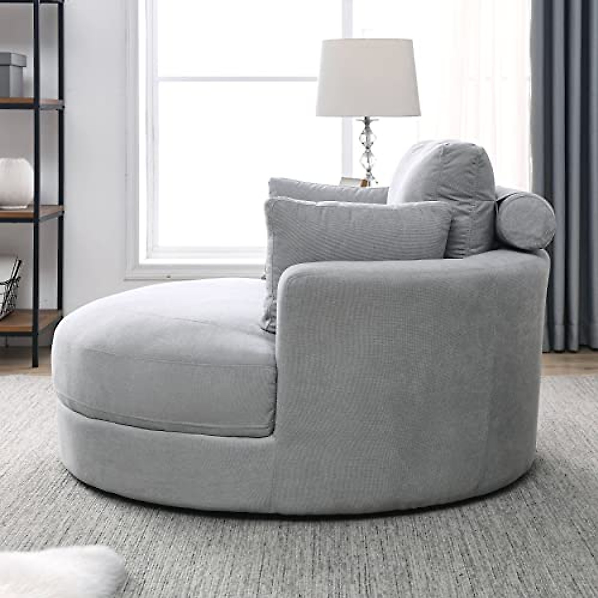 Swivel Accent Barrel Chair with Storage Ottoman,Comfy Teddy Upholstered 360° Recliner Sofa Club Chaise Leisure Round Lounge Armchair Singel Lazy Sofá Arm Chairs and Footrest Set for Living Room/Hotel