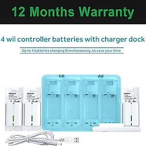 ActZone 4-in-1 Charging Station 4 port Charger Dock Box with 4 Rechargeable 2800 mAh Battery + USB Cable Compatible for Wii/Wii U Remote Controller White