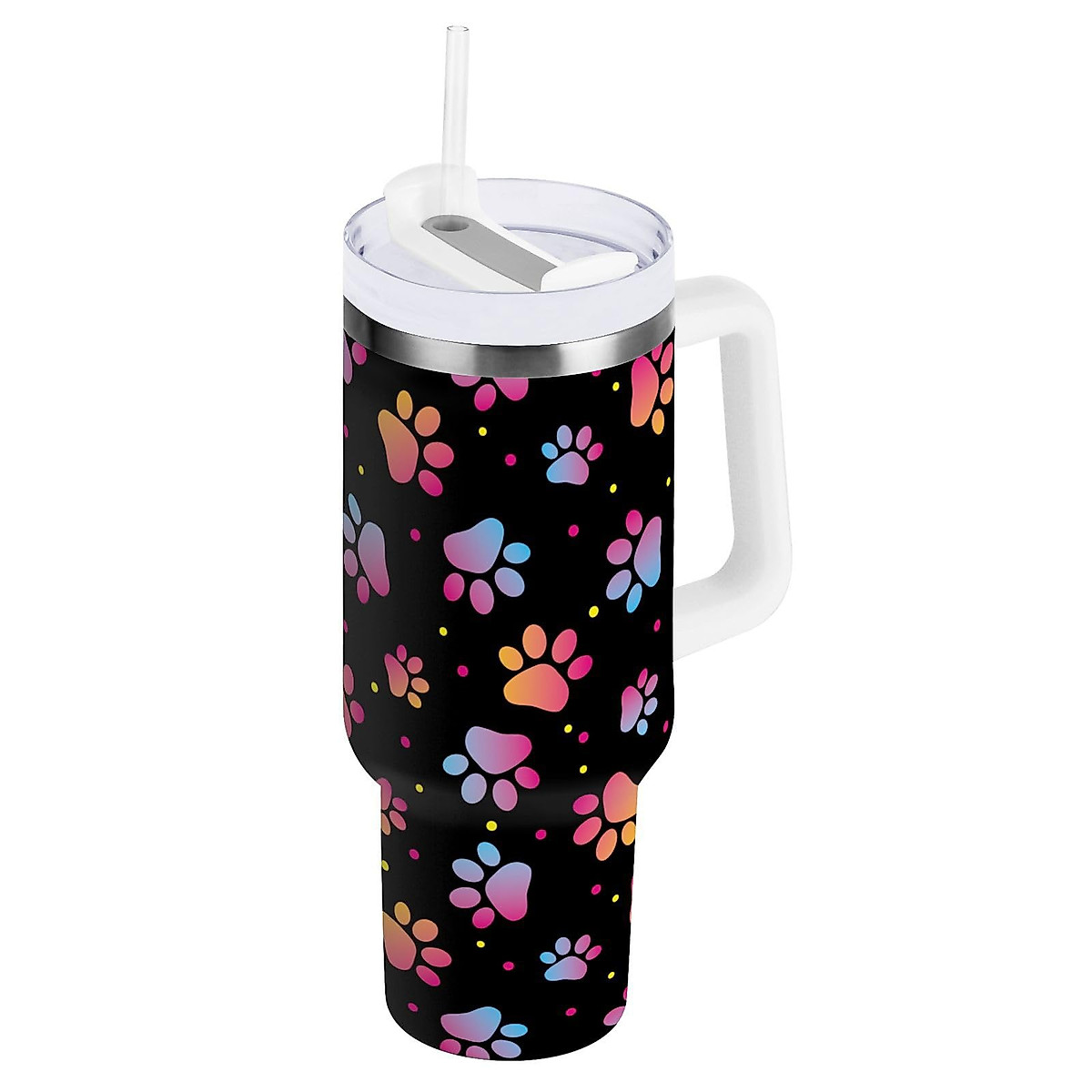 ARGTILDN 40 oz Tumbler Dog Paws Footprint Insulated Travel Mug with Handle and Straw Lid Stainless Steel Vacuum Coffee Cup Tea Beverage Container Water Bottles for Car Sports office