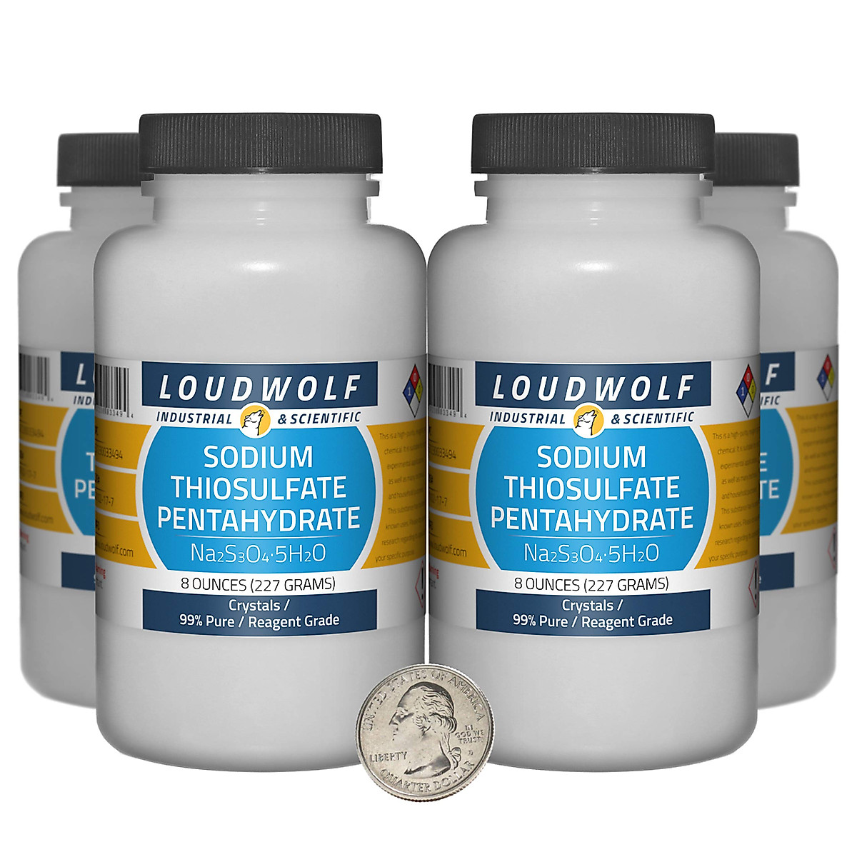 Sodium Thiosulfate Pentahydrate / 2 Pounds / 4 Bottles / 99% Pure Reagent Grade/Crystals