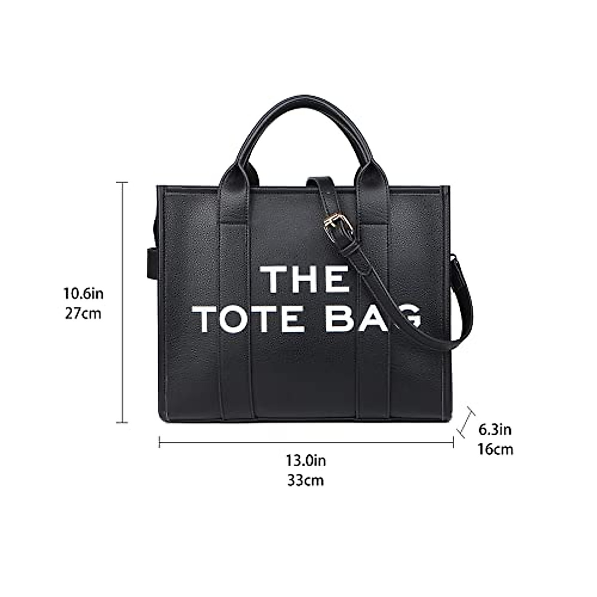 Veki The Tote Bag for Women Handbag with Zipper, Pu Leather Canvas Tote Purse Shoulder Crossbody Bags for Work, School (Pu-Black)