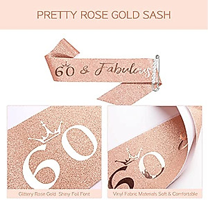 BEAN LIEVE 60th Birthday Decorations - Including 60th Birthday Sash, 60th Birthday Diamond Crown/Tiara, Birthday Candles and Cake Toppers, Rose Gold Maiden Gift 60th Birthday Celebration.