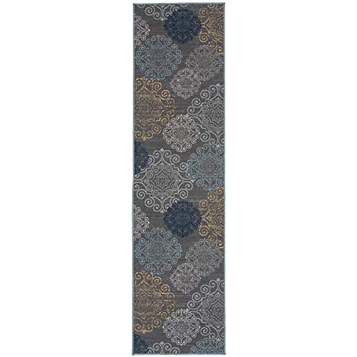 Rugshop Modern Floral Swirl Design Non-Slip (Non-Skid) Area Rug Runner 2' X 7' (22" X 84") Gray