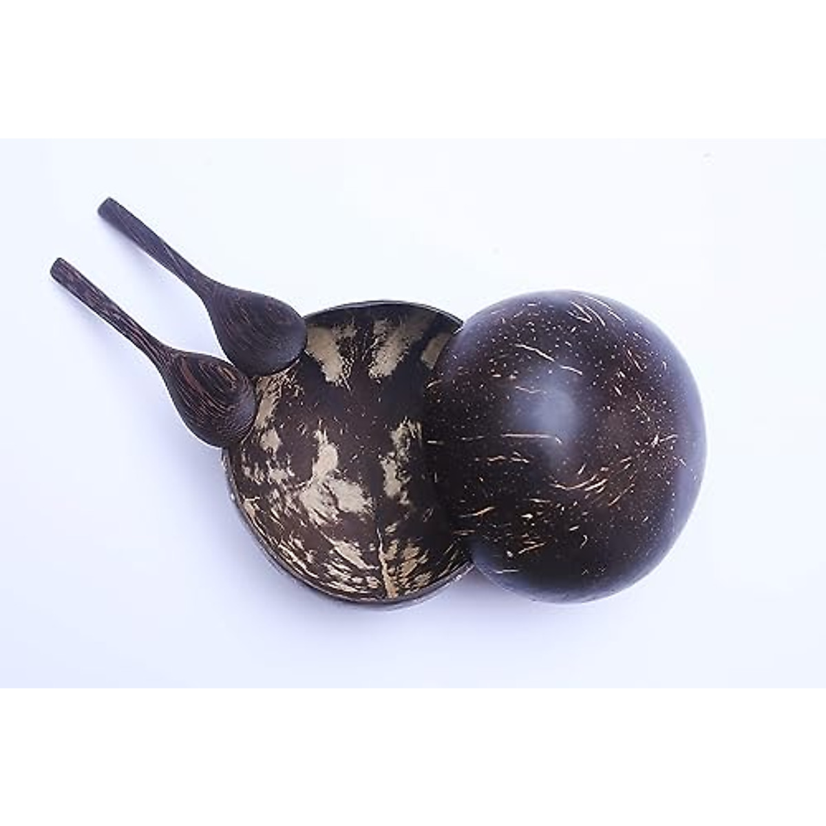 Natural Coconut Bowls and Coconut Spoons (Set of 2 Bowls and 2 Spoons) - 100% Natural Serving Bowls - Vegan - Organic - Hand Made - Eco Friendly - Made from Reclaimed Coconut Shells - by Coco Co.