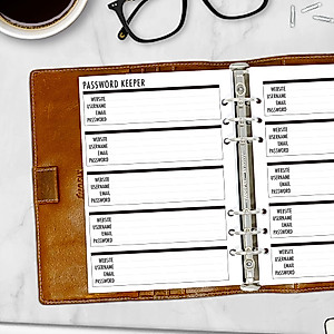 A5 Password Keeper Planner Insert Refill, 5.83″ x 8.27″, Fits 6-Rings Binders - Filofax, LV GM, Moterm, Choice of Quantity