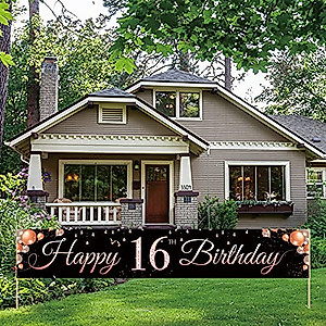 Sweet 16th Birthday Decorations for Girls,Large Sweet 16 Banner,Sweet Sixteen Decorations for Girls,Rose Gold Sweet 16 Party Decorations,Sixteen Birthday Decor Photo Prop(9.8x1.6ft)