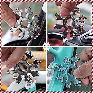 Motiloo 18 in 1 Snowflake Multitool,4 Packs Snowflake Multi Tool,Stainless Steel Snowflake Wrench/Bottle Opener with Key Ring Portable to Take for Great Men Fathers Christmas Gift