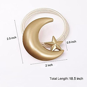 canjuxk 2 Pack Curtain Tie,Magnetic Curtain Tiebacks,Star Moon Curtain Decorative Weave Rope Curtain Holdbacks Holder for Window Decor, Curtain Clips Rope Straps Magnet for Home Office (Gold)