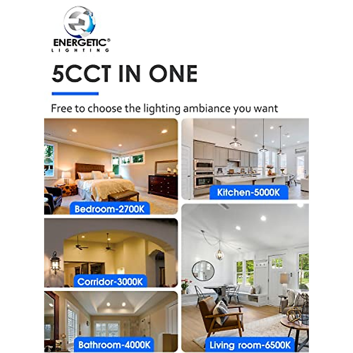 12 Pack 5CCT Ultra-Thin LED Recessed Lighting 6 Inch, Downlight with Junction Box, 2700K/3000K/4000K/5000K/6500K Selectable, 12W 110W Eqv, Dimmable Wafer Lights, 1050LM Canless LED Recessed Light, ETL