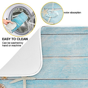 OTVEE Seashells Starfish Dish Drying Mat for Kitchen Counter Super Absorbent Dish Mat Drying Kitchen Mat 16X18 inch Dish Drying Matt for Kitchen Dish Drying Mat