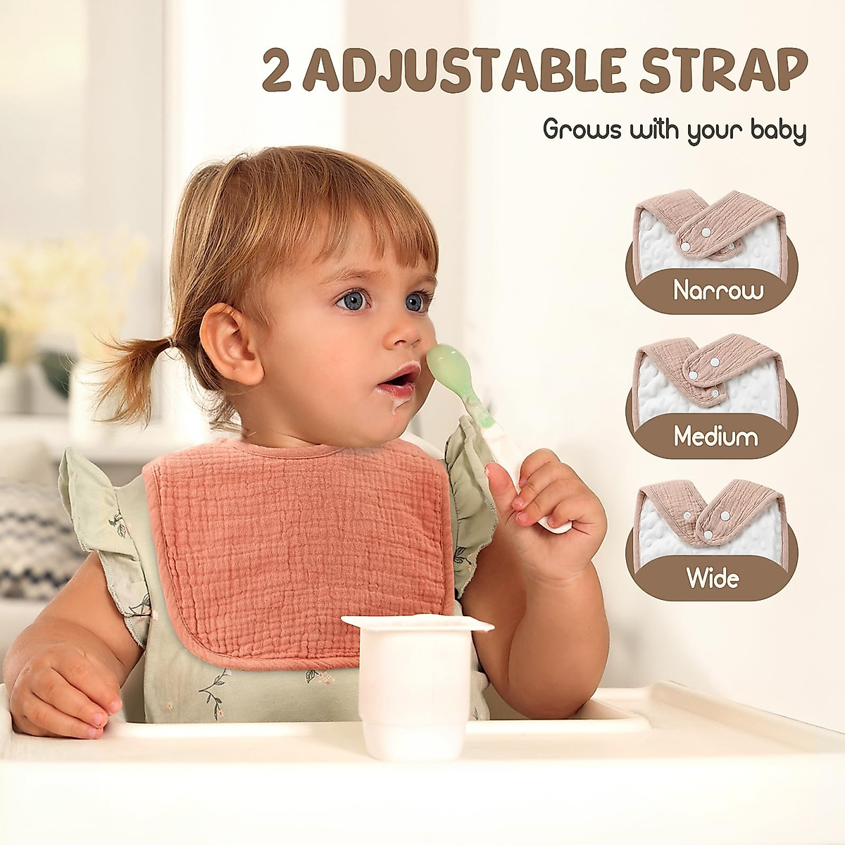 POIKSHARK 6-Pack Muslin Baby Bibs for Unisex Boys Girls, Solid Colors, Soft Cotton Baby Drool Bibs, Drooling and Teething Bibs for Infant, Newborn - Neutral