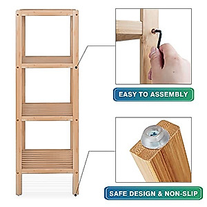 SMIBUY Bamboo Bathroom Over-The-Toilet Storage Shelf with 3-Tier Adjustable Shelves and 4-Tier Bamboo Rack Organizer Unit for Living Room Bedroom Kitchen (Natural)