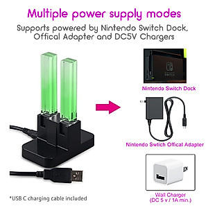 INNVO Power Dock -Switch Joycon Charger, 4 in 1 Charging Dock for Nintendo Controller, Fast Charging Station, USB C Charge Cable Included Black