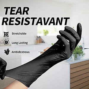 Basic Vinyl Exam Gloves, 4 mil Safty Glove Latex-Free & Powder-Free, SGBE 8002 Synmax Disposable Medical Glove Medium (Box of 100, Black)