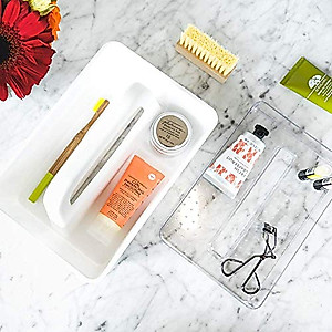 madesmart Bin-Stack Collection Two-Compartments, Handle for Portability, BPA-Free, Large, White