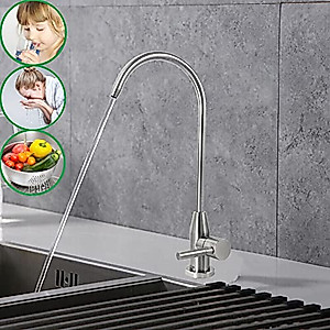 Drinking Water Faucet 100% Lead-Free Kitchen Water Filter Faucet Brushed Finish Cold Water Bar Sink Faucet for Water Purifier Filter Filtration System, 1/4-inch Tube, Stainless Steel