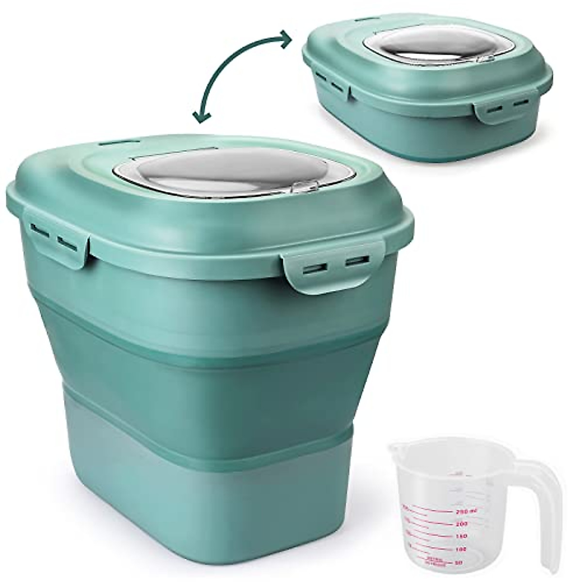 Viretec Large Rice Storage Container, 20lb to 50lb Collapsible Dry Food Storage Bins with Flip Lid and Rolling Wheel, Kitchen Organization Pantry to Store Cereal Flour, Dog Cat Food Storage Container
