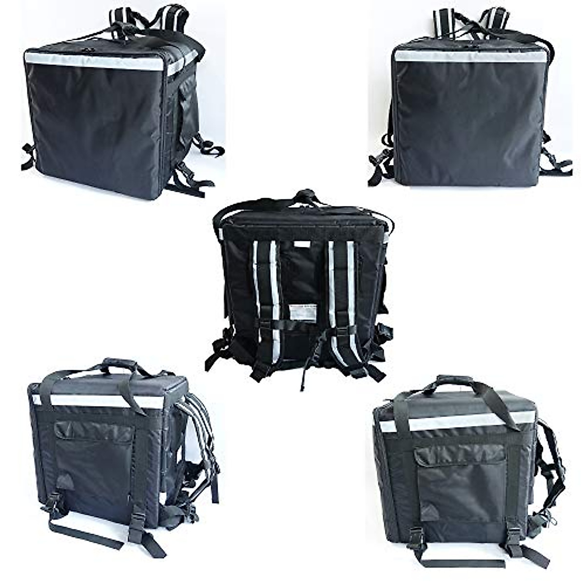 PK-92Z: Big Insulated Pizza Delivery Bag with Cup Holder, 16" L x 16" W x 16" H, Thermal Food Delivery Box For Scooter, Heat Insulated Food Delivery Bag For Bike, Side Loading, 2-Way Zipper Closure