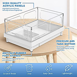 MoonOrange Small Turtle Tank, Turtle Aquarium, Acrylic Turtle Terrarium with Basking Platform, Bottom Drainage, Multi-Function Areas for Turtles, Crabs, Crayfish, Small Reptiles. (White Tank)