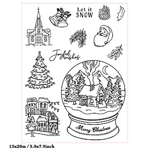 NZJ Merry Christmas Decorative Ball Santa Clear Stamp Background Transparent Silicone Stamp Rubber Stamp for Scrapbook Journal Card Making