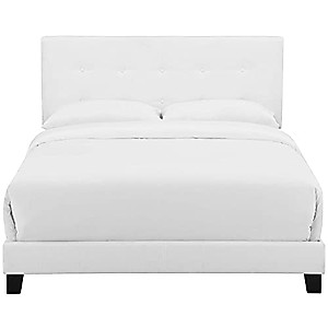 Modway Amira Tufted Fabric Upholstered Full Bed Frame With Headboard In White
