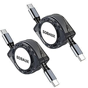 SDBAUX Retractable USB C to USB C 60W Cable,Type C Phone Charger Fast Charging Cord Compatible with Galaxy S22 S21 Lumia Switch Pixel Mini Cell Phones Tablets and More[2-Pack 3.3ft]