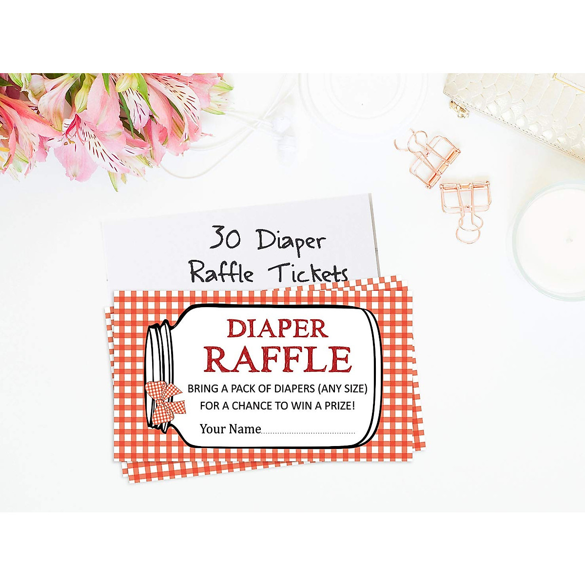 Inkdotpot 30 BBQ Baby Shower Diaper Raffle Ticket Lottery Insert Cards Supplies Games for Baby Shower Party Bring A Pack of Diapers to Win Favors Gifts and Prizes