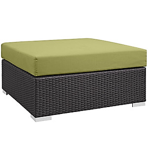 Modway Convene Wicker Rattan Outdoor Patio Large Square Ottoman in Espresso Peridot