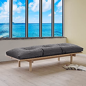 Lokex Bench Cushion Pads Tufted Chair Pads Waterproof Lounge Chair Cushion Swing Cushions Memory Foam Pads for Patio Furniture Window Bay Bench Cushion, [Cationic] Lake Blue, 36"x14"x4"