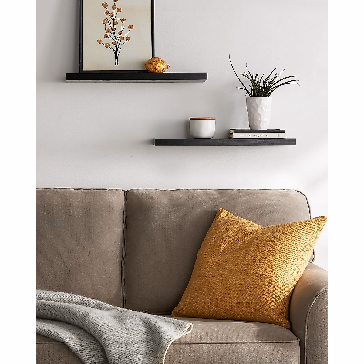 BAYKA Floating Shelves, Wall Mounted Rustic Wood Shelves for Bathroom, Bedroom, Living Room, Kitchen, Office, 22.5" Hanging Shelf for Books/Storage/Room Decor with 22lbs Capacity (Black, Set of 2)