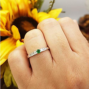 Dazzlingrock Collection 14K Round Emerald & White Diamond Ladies 3 Stone Engagement Bridal Ring, White Gold, Size 8