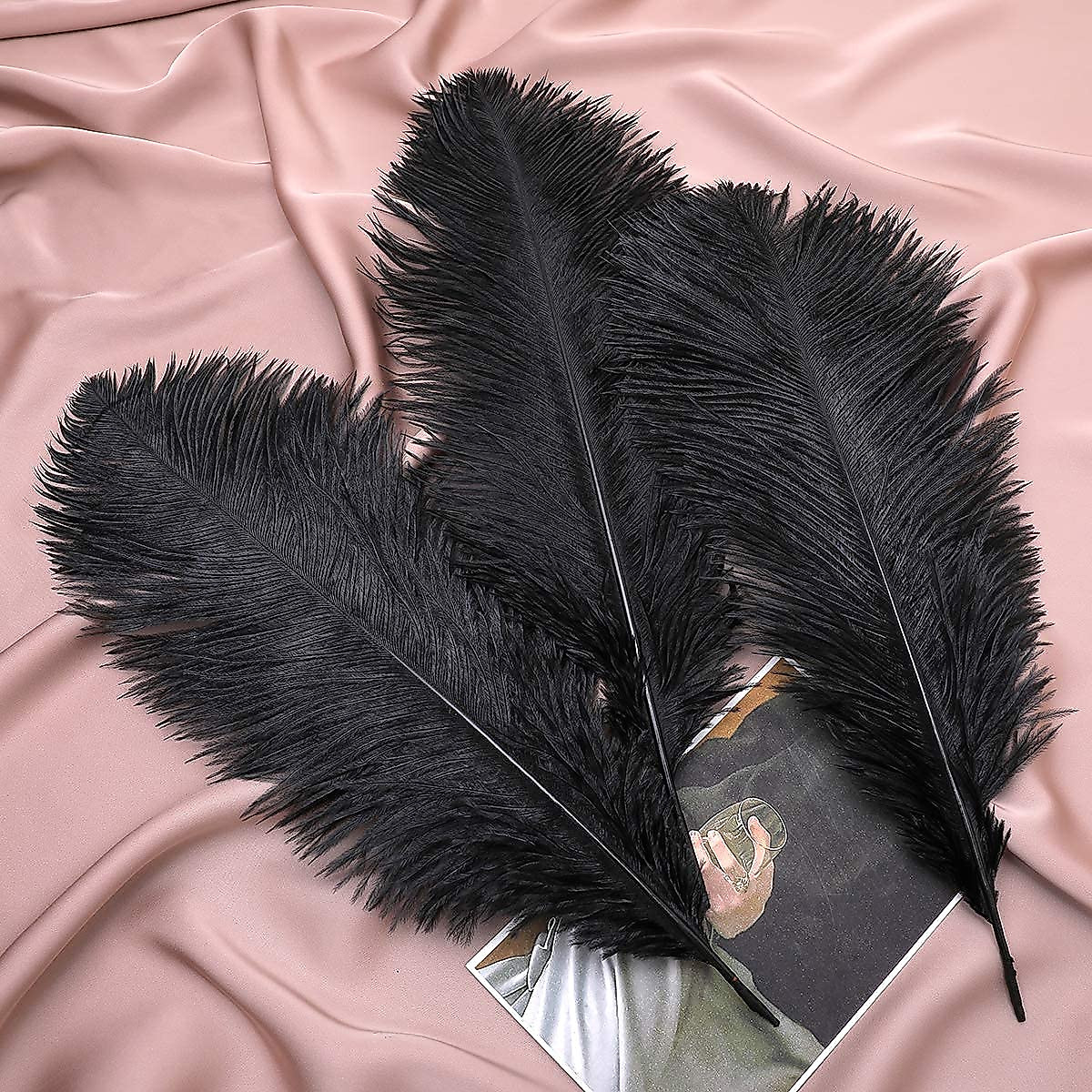 24pcs Natural Black Ostrich Feathers 10-12inch (25-30cm) for Wedding Party Centerpieces，Flower Arrangement and Home Decoration.