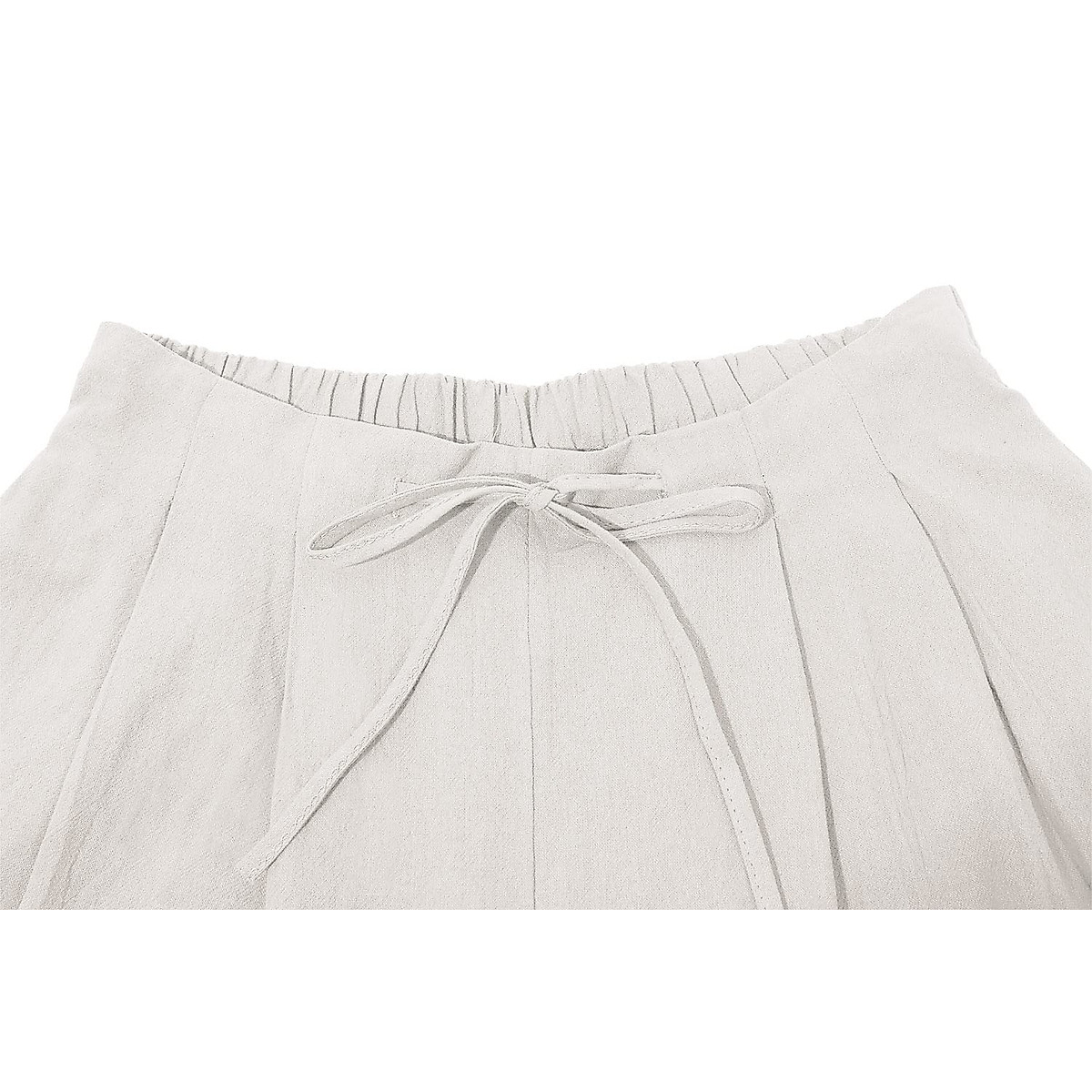 ebossy Women's Summer Drawstring Elastic Waist Cotton Linen Utility Beach Palazzo Pants Pockets (XL, White)