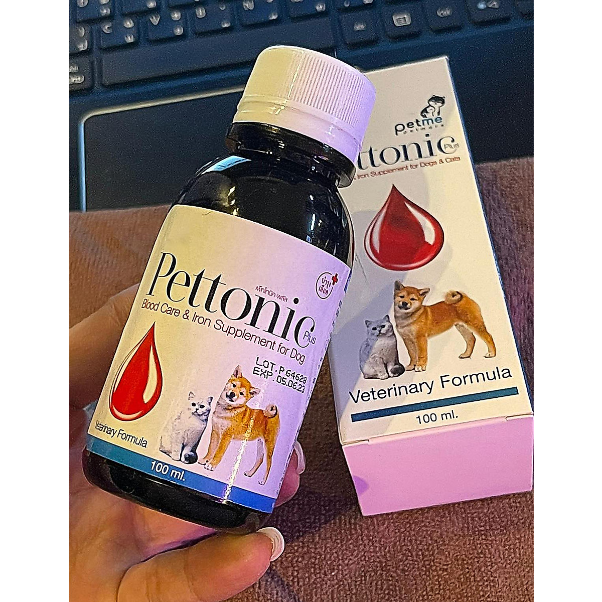 PETTONIC 100 ML. Tonic Pet Booster Liquid Dog Blood Support Iron Supplement for Dogs & Cats Puppies Kitten Food Multi Vitamins Folic B6 B12 Promotes Red Blood Cell, Fast Increasing Energy & Immunity