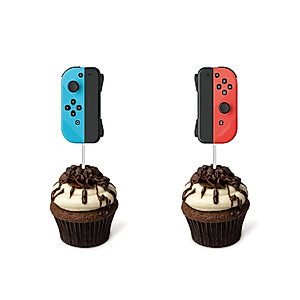 Video Game Cupcake Toppers 24PCS,Switch Game Controller Theme Cupcake Decorations,Birthday Cake Decorations Picks for Boys Gaming Themed Birthday Party