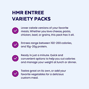 HMR Customer Favorites Entrée Pack | Pre-packaged Lunch or Dinner | Pack of 6 Ready to Eat Meals | 12-20 grams of Protein per Entrée | Low Calorie Food | 7-8oz Servings per Meal