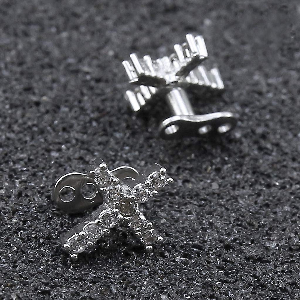 Titanium Dermal Anchor Top Crystal Micro Surface Skin Piercing 16G - Fan - Cross