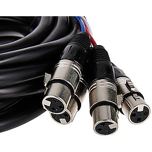 Monoprice 4-Channel XLR Male to XLR Female Snake Cable - 20 Feet - Black/Silver, Metal Connector Housings, Plastic and Rubber Cable Boots