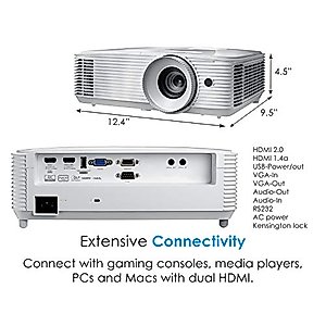 Optoma HD39HDR High Brightness HDR Home Theater Projector | 120Hz Refresh Rate | 4000 lumens | Fast 8.4ms Response time with 120Hz | Easy Setup with 1.3X Zoom | 4K Input | Quiet Operation 26dB
