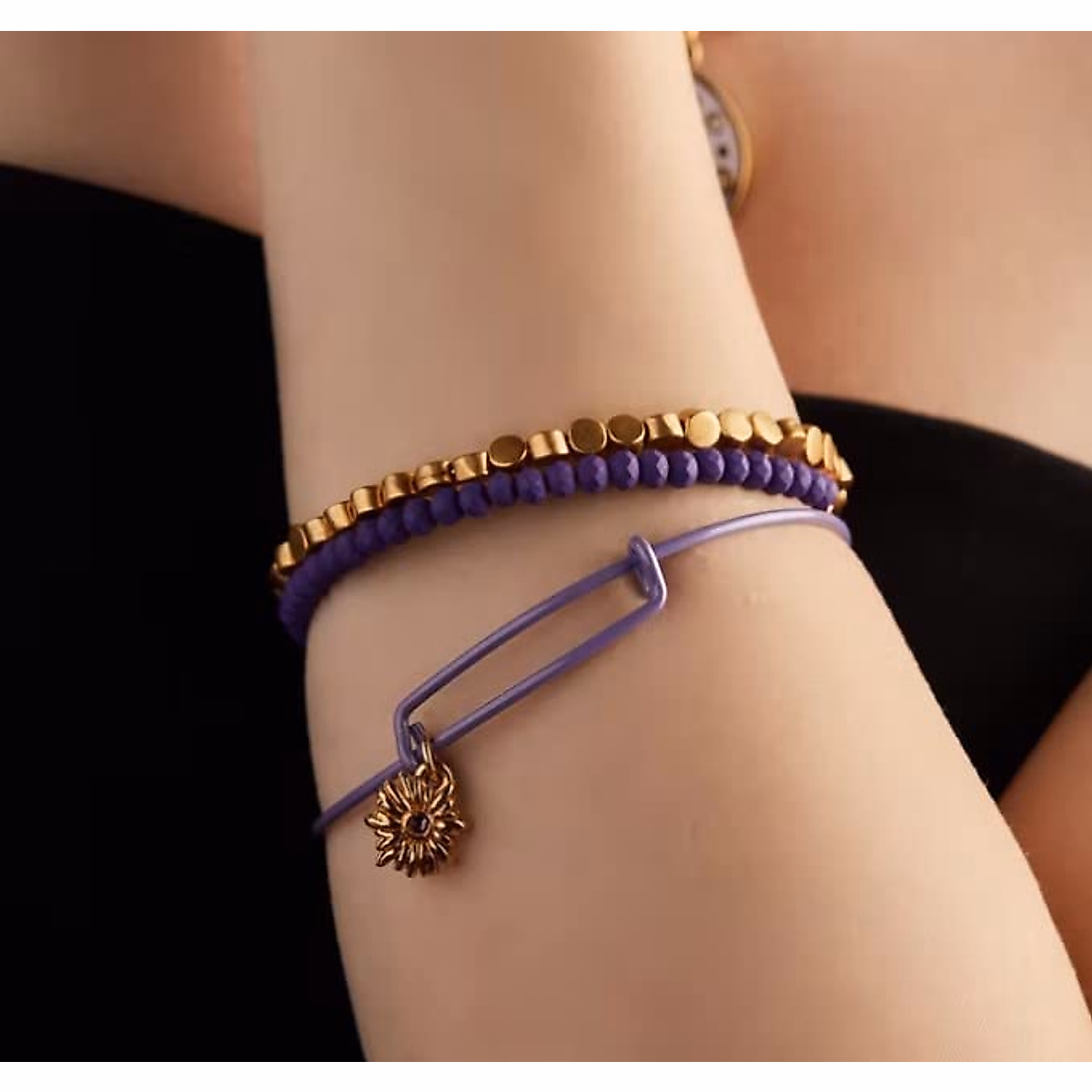 Alex and Ani Symbols and Tokens Expandable Bangle for Women, Wildflower Charm, Shiny Gold Finish, 2 to 3.5 in