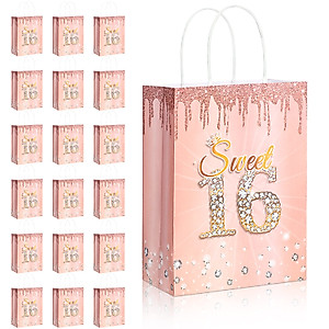 Teling 18 Pcs Sweet 16 Party Favors Sweet 16th Birthday Gift Bags Sweet 16 Birthday Goodie Bags Candy Treat Bags with Handle Sweet 16 Birthday Decorations for 16th Birthday Party Supplies(Rose Gold)