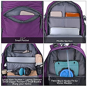G4Free 45L Hiking Travel Backpack Waterproof with Rain Cover, Outdoor Camping Daypack for Men Women(Purple Red)