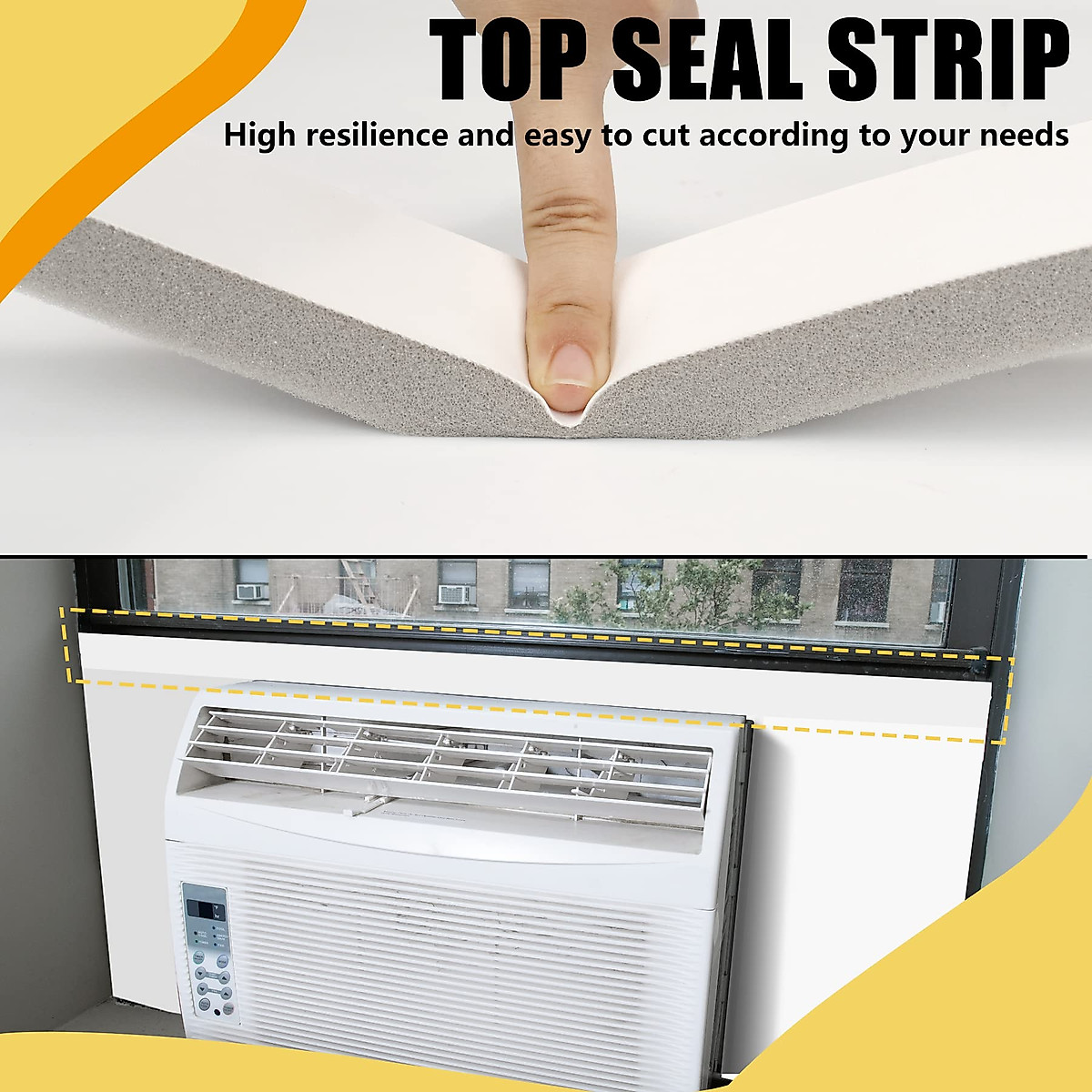 Powrocket Window Air Conditioner Foam Insulated Panel, 17-Inch High x 9-Inch Wide All Season Protection Window AC Side Panels Kit with Air Conditioner Top Seal Strip