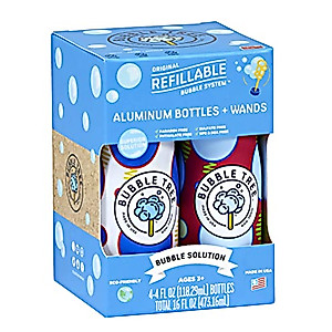 Sustainable Bubble Tree Original Refillable Bubble System Aluminum Bottles (4 Pack of Bubble Solution Made in The USA)