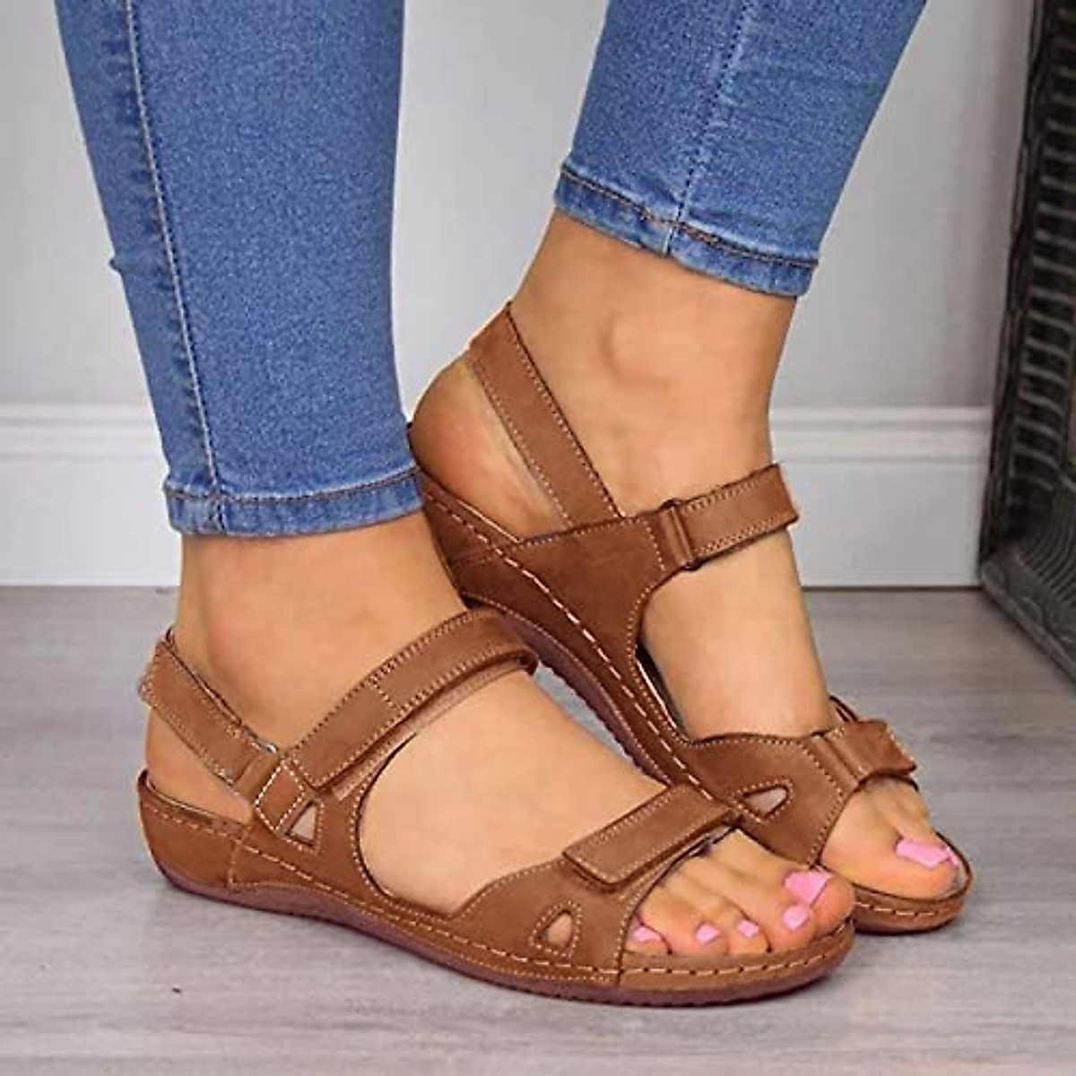 JYSwoshoe Orthopedic Sandals for Women, Womens Comfy Orthotic Sandal Anti-Slip Breathable Arch Support Platform Wedge Sandal Soft Comfortable