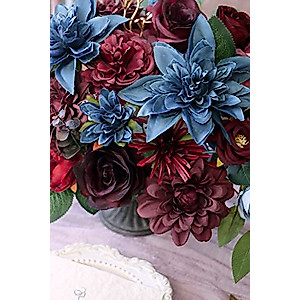 Udoula Burgundy Artificial Flowers Combo Pack, Faux Navy Blue Flowers Wedding Combo for DIY Wedding Bouquets Combo Arrangements Party Bridal Baby Shower centerpieces
