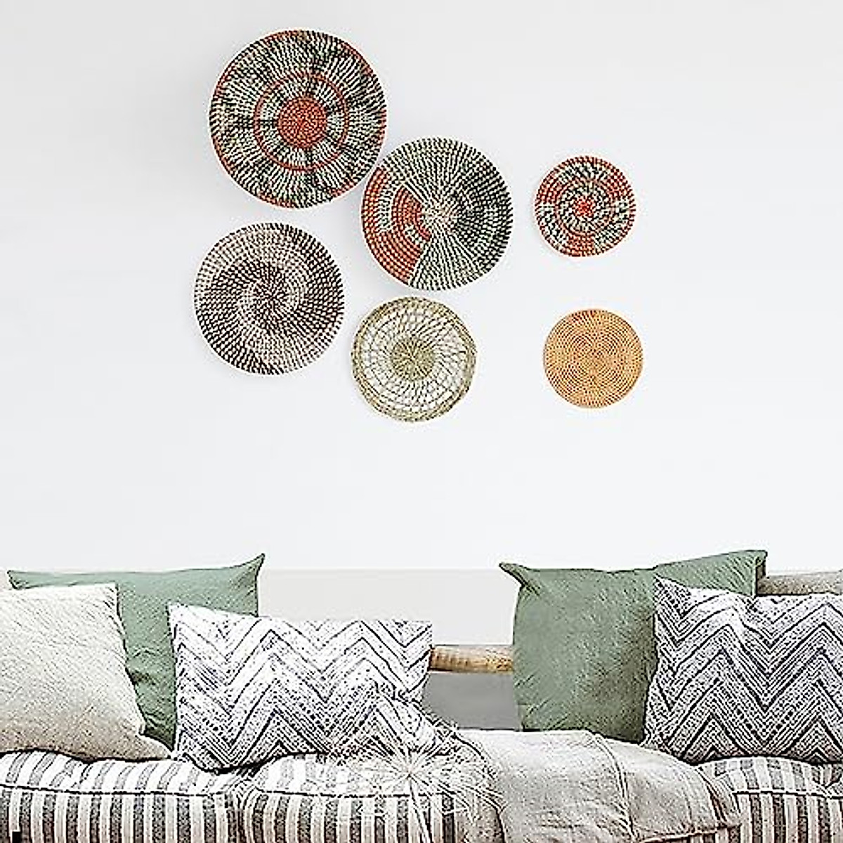 EFLAL Woven Wall Basket Decoration, Woven Basket Rattan Wall Decoration, Bohemian Style Wall Basket for Wall Decoration, Round Natural Handmade sea Grass Woven Basket