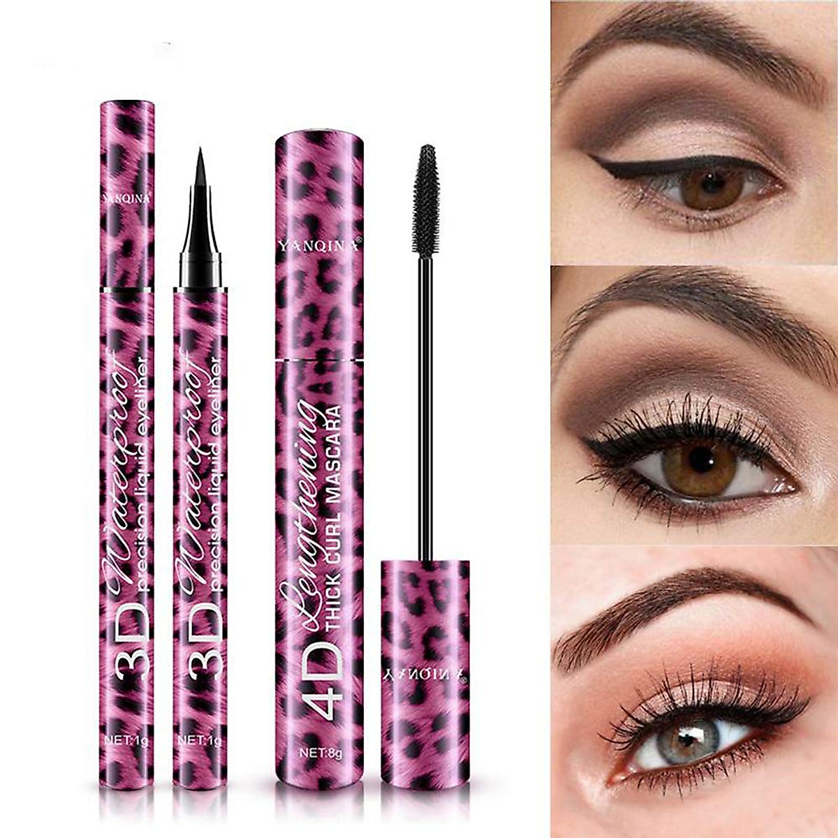 4D Silk Fiber Eyelash Waterproof Mascara and Eyeliner Set Ultimate Black Volume and Length Lengthening Mascara Ultra Black Eyeliner