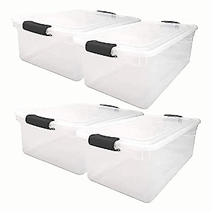 HOMZ Multipurpose 64 Quart Clear Storage Container Tote Bins with Secure Latching Lids for Home or Office Organization (4 Pack)